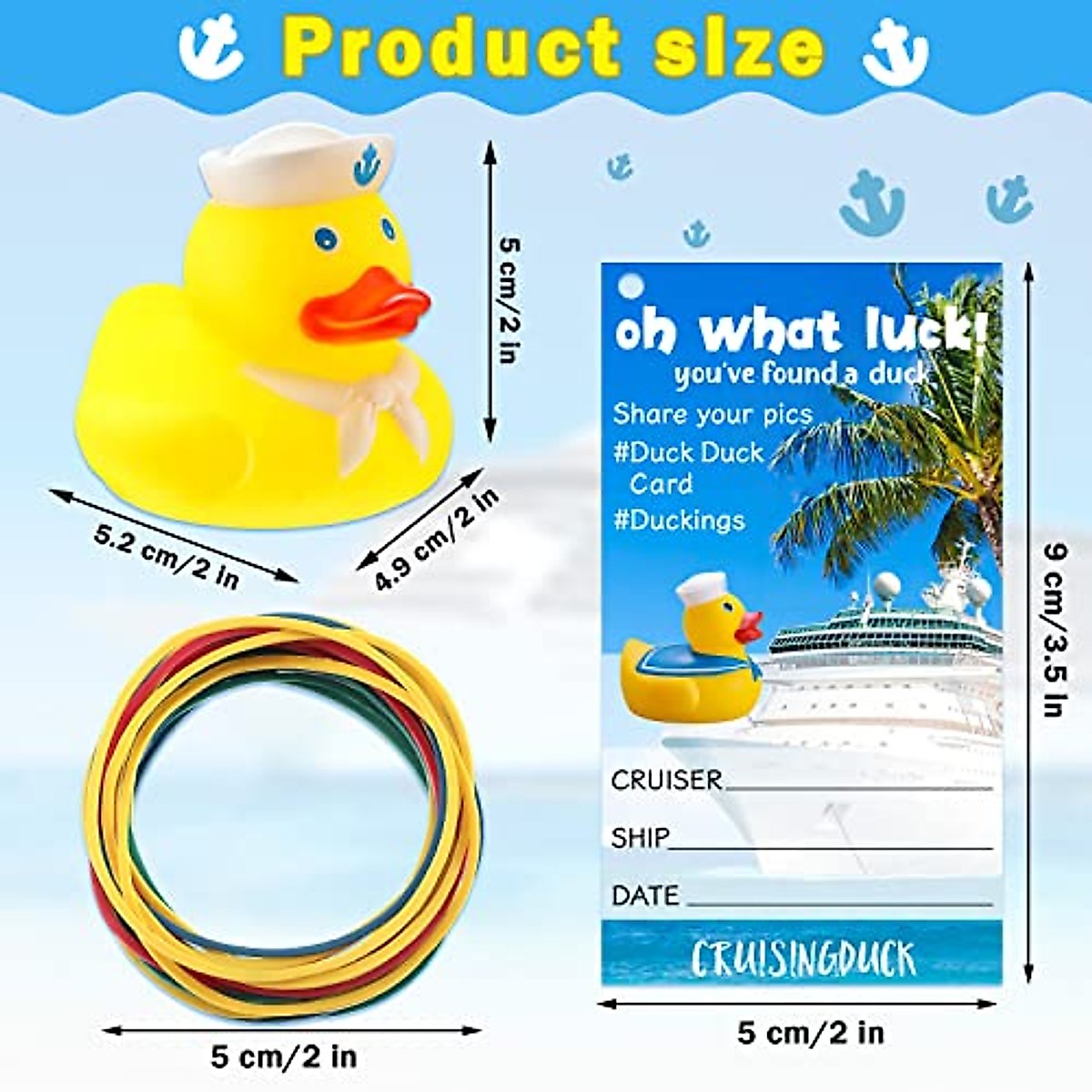 Duck Tag Cruise Kits Includes Rubber Sailing Ducks for Cruise Ships, Duck Tag Cruise Ducking Game Carnival Rubber Duck Duck Tag Card and Rubber Bands for Hiding Carnival (60)