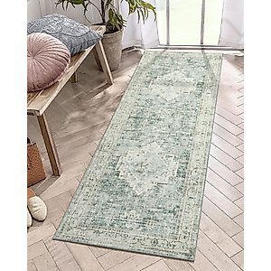 LIVEBOX Washable Kitchen Runner Rug 2x6- Boho Hallway Rug Runner Long Entryway Rug, Low-Pile Accent Rug for Bedroom, Non-Slip Soft Carpet Runner Throw Rug for Bathroom Laundry Room, Sage Green