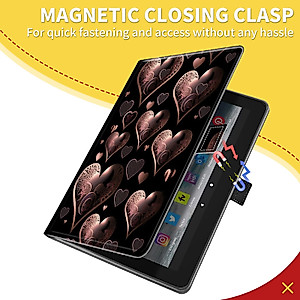 Universal Case for 9-10.5 inch Tablet, Leather Stand Protective Case Cover for 9.7" 10.1" 10.5" Tablet with Adjustable Fixing Silicon Band, Pink Heart