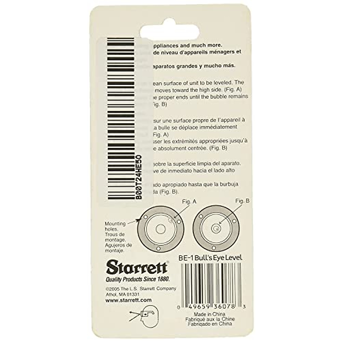 Starrett BE-1 Acrylic Circular Bullseye Level with Flange, 1.180" Diameter, Black
