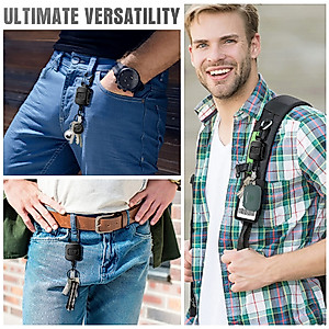 ELV Retractable ID Badge Holder, Retractable Keychain Badge Reel, Heavy Duty Metal Body, Strong Dyneema Cord, Carabiner and Key Chain, 30 inch Wire Extension, Hold Up to 15 Keys and Tools [1 Pack]