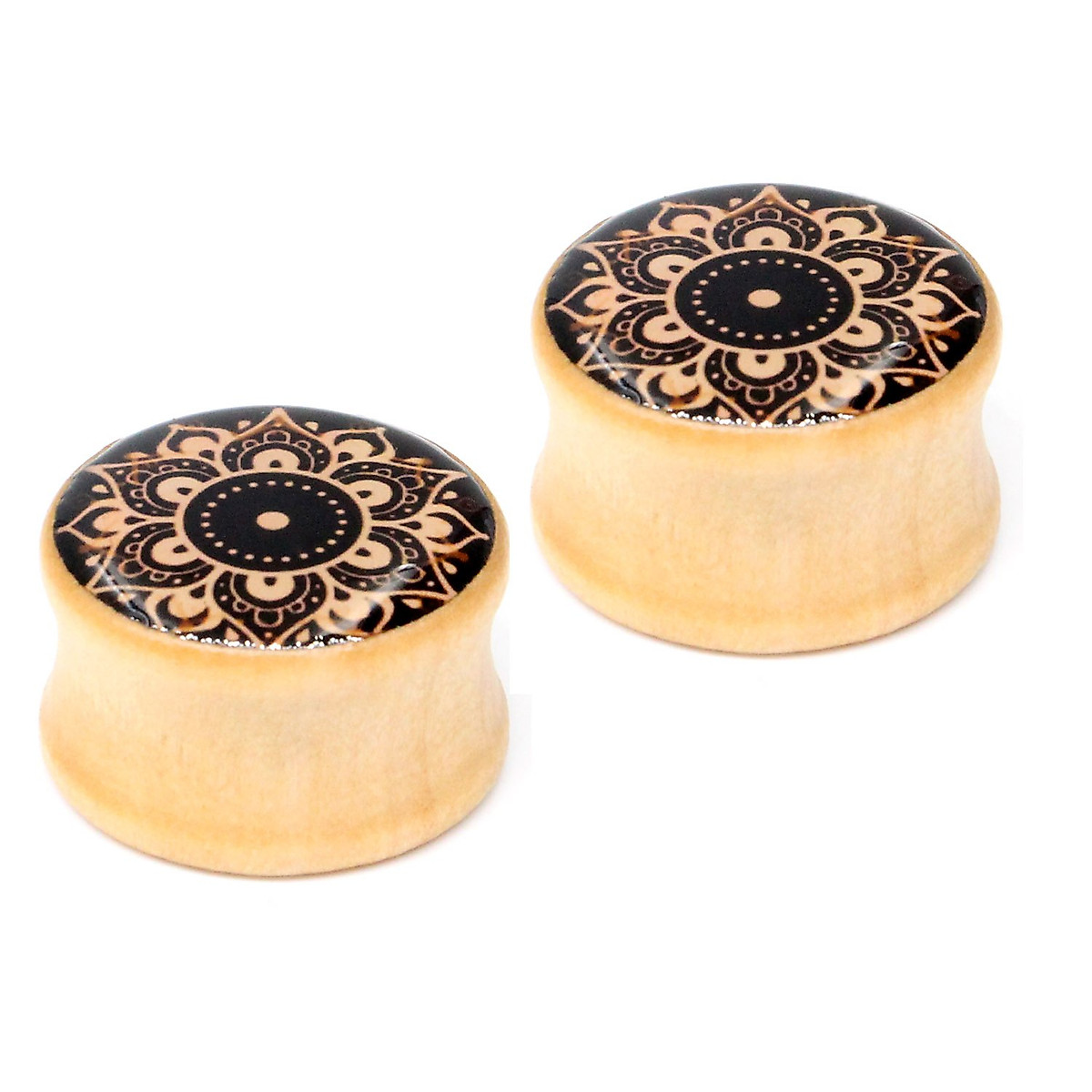 Awinrel Wood Saddle Ear Gauge Plugs Flesh Tunnel Stretcher Piercing Eyelet Mandala Skull Illuminati All Seeing Eye 3 Pairs 1 inch 25mm