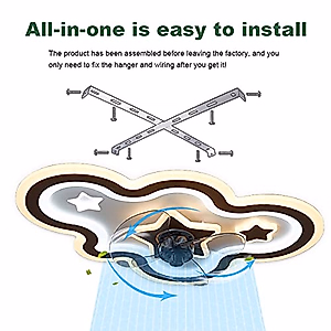 HYDL Modern Ceiling Fans with Lights, Flush Mount Ceiling Fan with Remote, Timing Function Luxury Fan, for Kids Room/Bedroom/Living Room, 64CM