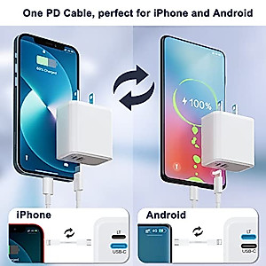 USB C Charger for iPhone 15/15 Pro/15 Pro Max, Updated Dual Port Wall Charger Power Adapter with Lightning Cable, Universal Travel Charger for iPhone, Samsung Galaxy, Google Pixel, LG and More