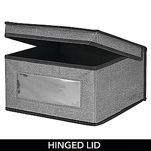 mDesign Medium Fabric Stackable Closet Storage Organizer Box with Front Window/Lid for Bedroom, Office, Mudroom Organization, Hold Clothes, Blankets, Linens, Lido Collection, Dark Gray/Black