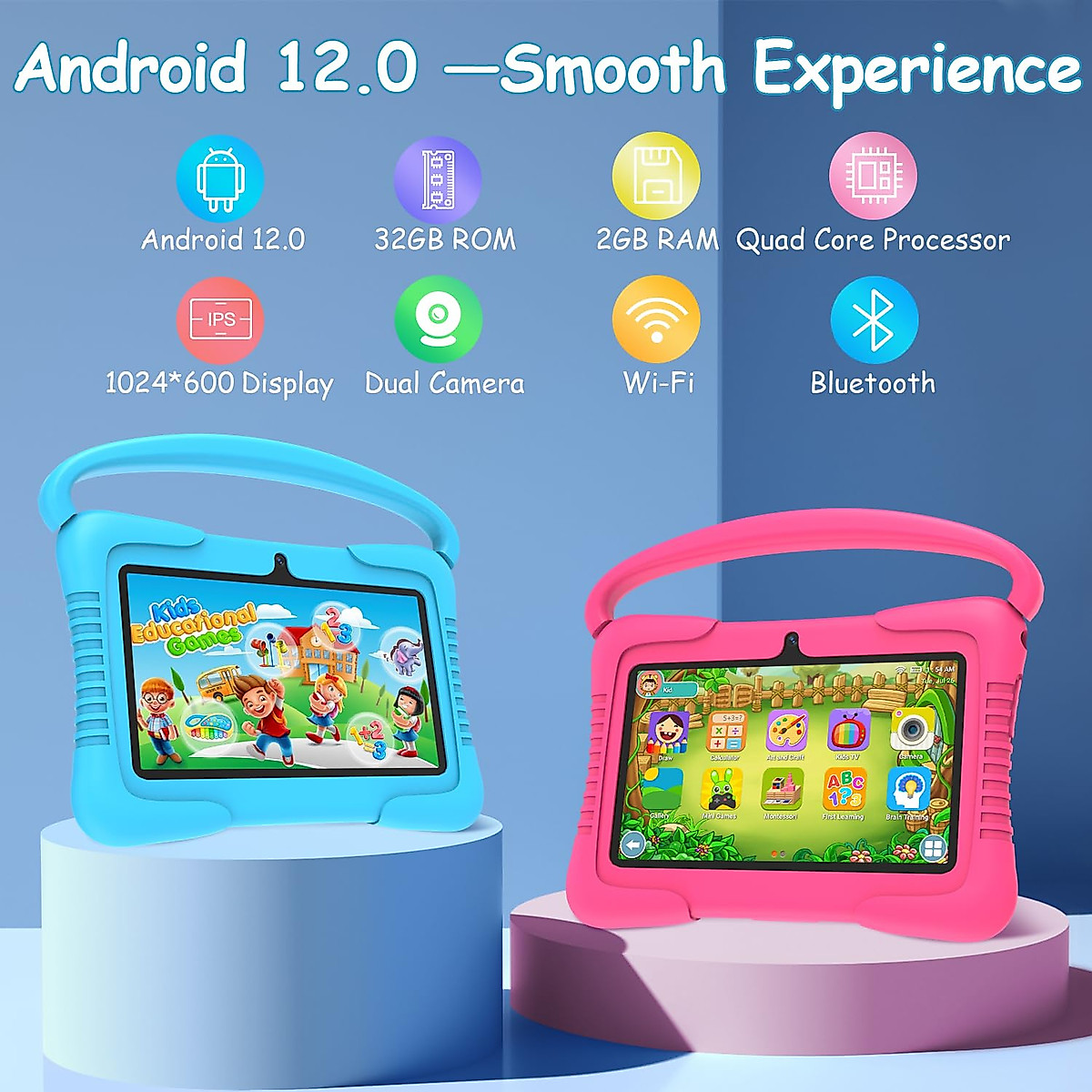 Kids Tablet, Tablet for Kids, 7 Inch Screen, 2+32GB Android 11 Learning Tablet, Parental Control, Kids Content Pre-Installed, with Bluetooth WiFi, YouTube Netflix Hulu, Kid-Proof Case (Rose Pink)