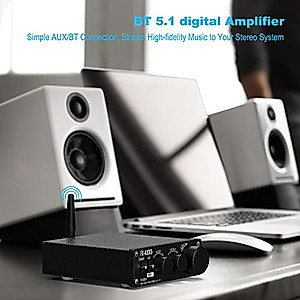 FX-Audio 502E-L Bluetooth 5.1 Stereo Audio Amplifier Receiver 2 Channel Mini Hi-Fi Class D Integrated Amp for Home Speakers 75W x 2 with Bass and Treble Control