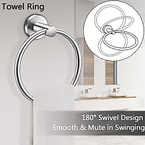 Pynsseu Brushed Nickel Toilet Paper Holder and Hand Towel Ring, 2 Pieces Bathroom Accessories SUS 304 Stainless Steel Wall Mount Hardware Set