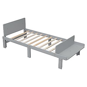Kids Bed Twin Size, Wood Platform Bed with Headboard and Footboard Bench, Wooden Twin Bed Frame with Slats Support for Boys Girls, No Box Spring Needed, Gray
