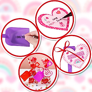 MGparty 24 Pack Valentines Day Plastic Toy Shovels with Cards, I Dig You Stickers, Gifts Bags Valentines Day Classroom Gift Exchange Supplies Party Favors for Kids