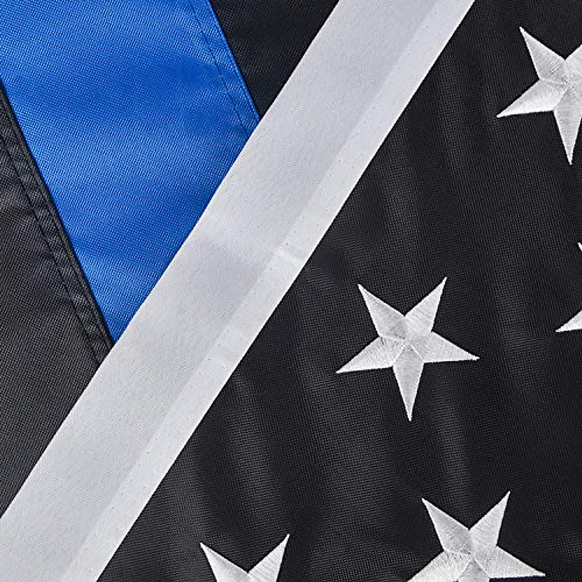 Thin Blue Line Flag, 3x5 FT Blue line Flag Made in US, with Embroidered Stars, Sewn Stripes, Brass Grommets, UV Protection, 300D Nylon Black White and Blue
