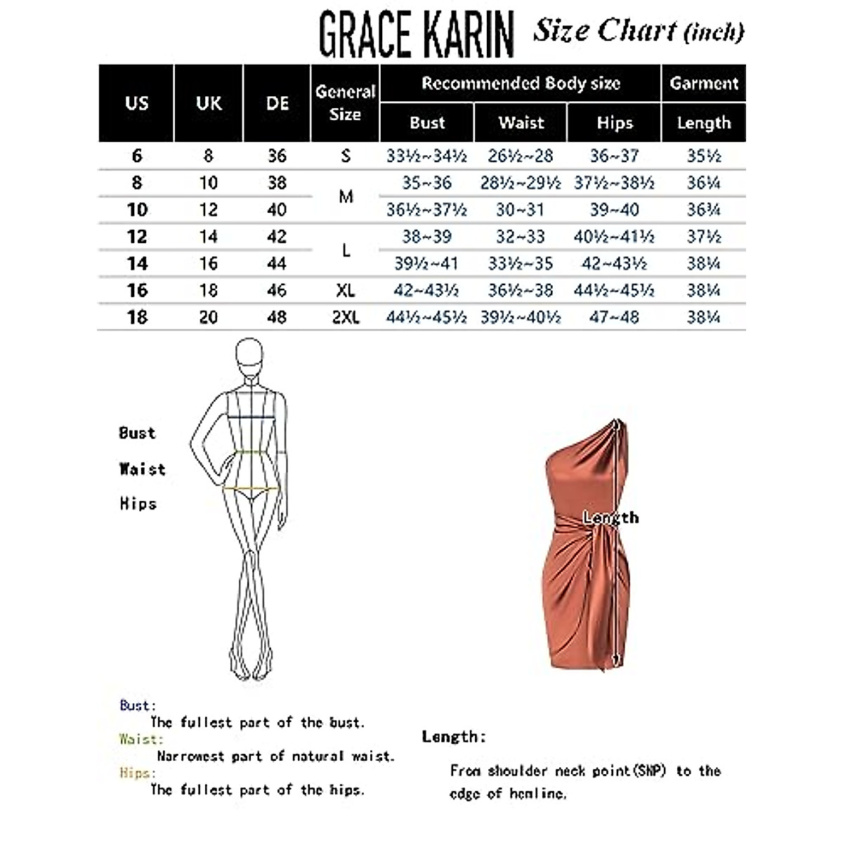 GRACE KARIN Satin Dresses for Women 2023 Elegant Wedding Guest Sleeveless One Shoulder Mini Dress Brown
