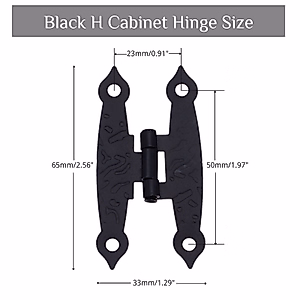 Black H Cabinet Hinges, Yetaha 10PCS Antique Decorative Metal Hinge for Doors Windows Kitchen Furniture Cupboard Wardrobe Wooden Boxes, with Mounting Screws (2.56 Inch x 1.29 Inch)