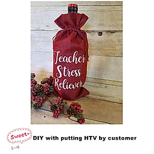 HRX Package Pack of 10 Burlap Wine Bags with Drawstring for Christmas, 14 x 6 1/4 inches (Red)