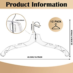Vyndicca 12 Pack Clear Plastic Hangers,Shirt Hanger Clear Hangers with 360 Swivel Metal Hook,Heavy Duty Dress Hangers Coat Hangers for Clothes Shirts Dresses,16.7 Inch