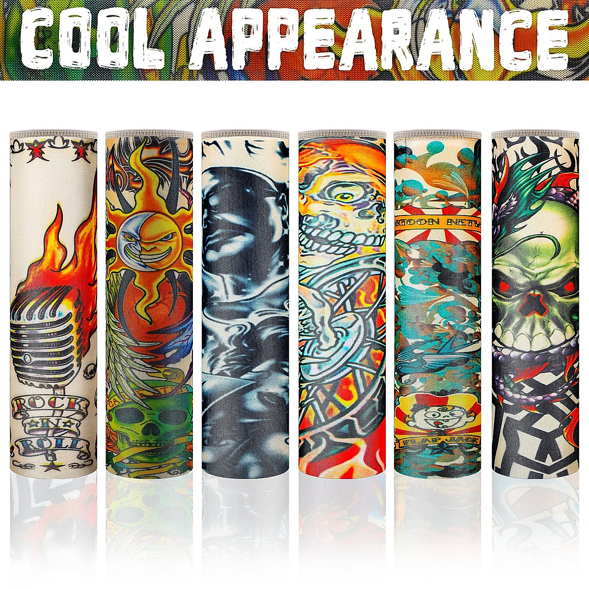 12 Pieces Tattoo Arm Sleeves for Kids Temporary Kids Tattoo Sleeve UV Sun Protection Kids Arm Sleeves (Funny Pattern)