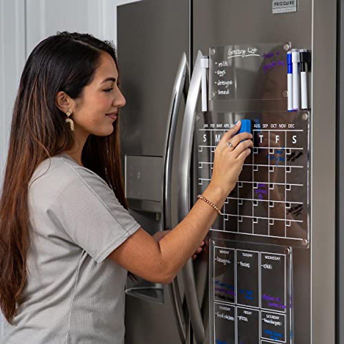 3 Planning Boards Clear White Acrylic Calendar for Fridge 8pc Set. Monthly Planner, Weekly Magnetic Calendar, Blank Dry Erase Board for Refrigerator, Magnet Markers, Eraser