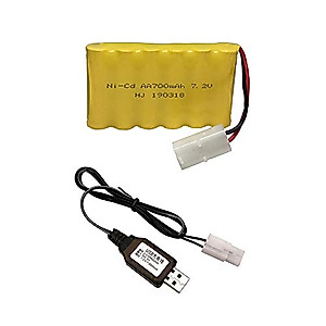 Parts & Accessories 7.2V 700mah AA NI-CD Battery with 7.2V Charger Set for RC Electric Toys car Telerobot Boat Remote Control Tank L6.2-2P Plug - (Color: Yellow)
