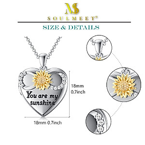 SOULMEET Personalized 10k 14k 18k Solid White Gold Infinity Sunflower Locket Necklace That Holds 1 Picture Photo Heart Locket Necklace, You Are My Sunshine&quot; (Custom photo)