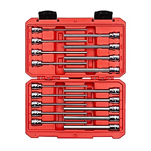 TEKTON 3/8 Inch Drive Long Hex Bit Socket Set, 18-Piece (1/8-3/8 in., 3-10 mm) | SHB91303