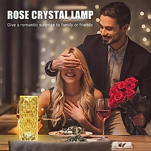 Crystal Lamp, 16 Color Changing RGB Rechargeable Rose Crystal Table Lamp with USB + Remote, Touch Control Crystal Rose Lamp, Romantic Diamond Night Light for Living Room