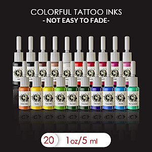 Wormhole Tattoo Kit Tattoo Gun Kit Tattoo Machine Kit for Beginners Tattoo Gun 20 Color Inks Power Supply Tattoo Pen Kit Red