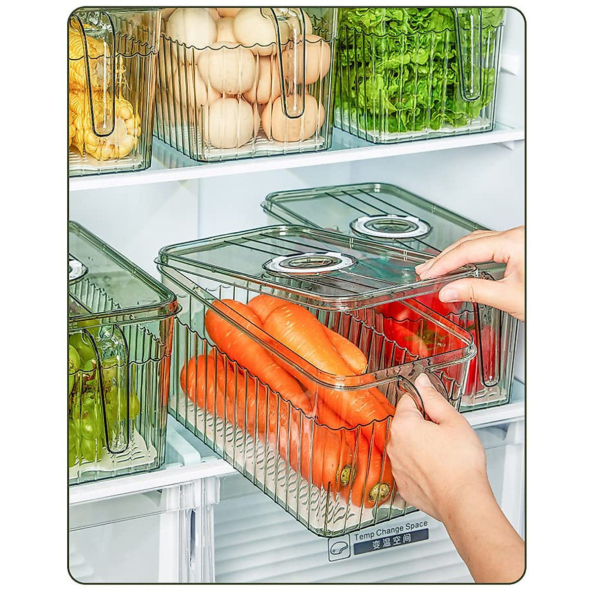 Transparent with handle kitchen drain box basket fruit vegetable food refrigerator frozen storage box food container