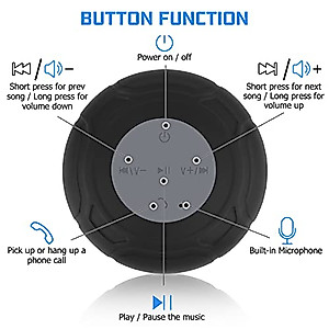 Bluetooth Shower Speaker Waterproof Wireless Mini Small Cute Portable Water Resistant Speaker Suction Cup, Built-in Mic Speakerphone for Kids, Husbands, Wife Gift Bathroom Kitchen Outdoor - Black