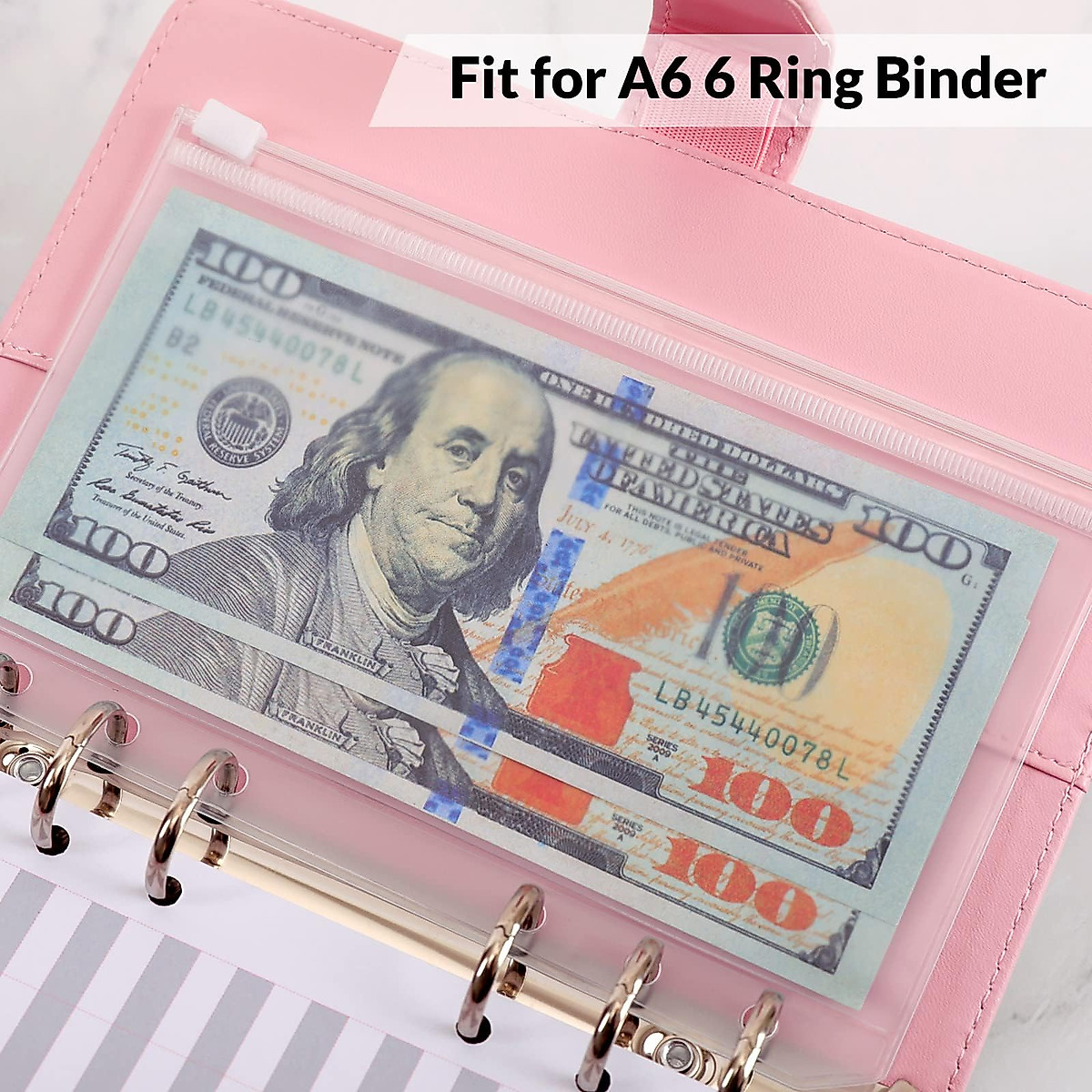 SKYDUE 12PCS Binder Pockets，A6 Size 6 Holes Zipper Cash Envelopes for A6 6-Ring Notebook Binder for School Home Office