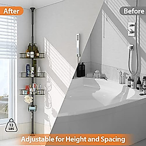 YeYeBest Shower Organizer Caddy, Home Decor Organization And Storage 39-125 Inch for Bathroom Corner Shelves Rack Countertop Adjustable with Tension Pole