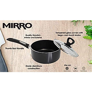 Mirro A79723 Get A Grip Aluminum Nonstick Sauce Pan with Glass Lid Cover Cookware, 2-Quart, Black