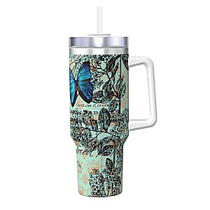 Xiexide 40oz Sweatproof Gifts Vintage French Dark Academia Cottage Butterfly Bird Double Walled Vacuum Insulatedith Handle And Straw,Hot & Cold Drinks