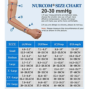 NURCOM® Medical Compression Arm Sleeve for Men Women, 2 Pack, 20-30mmHg with Silicone Band for Lymphedema, Lipedema, Pain Relief, Edema, Swelling, Post Surgery Recovery, Black M