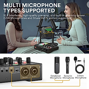 Audio Interface with DJ Mixer and Sound Card, Maonocaster Portable ALL-IN-ONE Podcast Production Studio with XLR Condenser Microphone for Guitar, Live Streaming, PC, Recording, and Gaming (AM100 K1)