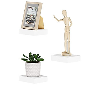 brightmaison Modern Display Ledge Floating Shelf Décor Set of 3 White Shelves Each 4 x 5 inch with Concealed Metal Bracket for Stable Wall Mount