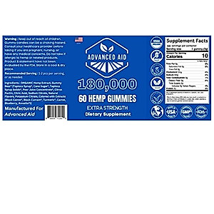 Advanced Aid: Certified Organic Natural Premium Formula Hemp Gummies 180,000mg - Big Gummies with Pure Hemp Oil - Made in The USA (60 Gummies) Read Description