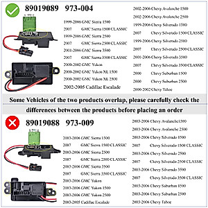 HVAC Blower Motor Resistor - Compatible with 1999-2006 Chevy Silverado GMC Sierra 1500 2500 3500 2000-2002 Yukon XL - Replaces 89019089 89018597