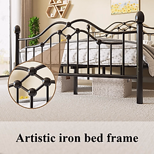 LOEWAY Full Metal Bed Frame with Classical Headboard and Footboard, Platform Bed Frame with Sturdy Metal Slats Support, Adequate Under Bed Storage, No Box Spring Needed, Easy Assembly, Black