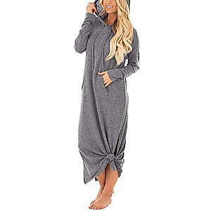 GIKING Women's Casual Hoodies Long Sleeve Split Hooded Long Maxi Sweatshirt Dress with Pockets 2023 Fall Fashion（Gray,L）