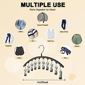 Volnamal Legging Organizer for Closet, Metal Yoga Pants Hangers 4 Pack w/10 Clips Holds 20 Leggings, Hangers Space Saving Hanging Closet Organizer w/Rubber Coated Closet Organizers and Storage, Black