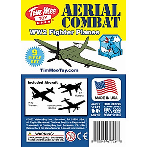 TimMee WW2 Fighter Ace Planes - OD Green 9pc Plastic Army Men Airplanes USA Made