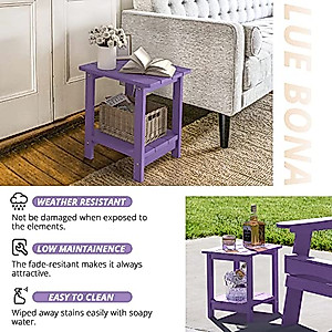 LUE BONA Adirondack Outdoor Side Table, 2-Tier Purple HDPS Patio End Table Weather Resistant, Morden Side Table for Patio, Pool, Porch