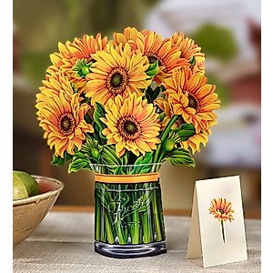Freshcut Paper Pop Up Cards, Paper Flower Bouquet 3D Popup Greeting Cards with Note Card & Envelope, Birthday Card, Anniversary Card, Get Well Gifts for Women, 12" Sunflowers
