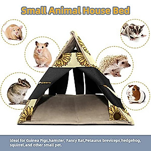 Guinea Pig House Bed, Rabbit Large Hideout, Small Animals Nest Hamster Cage Habitats Vintage Sunflowers Yellow