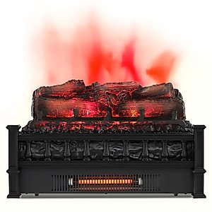 Tangkula 20 Inch Electric Fireplace Log Set Heater with Adjustable Temp, Overheating Protection, Realistic Pinewood Ember Bed, Infrared Quartz Electric Fireplace Insert for Home & Office Decor, 1500W