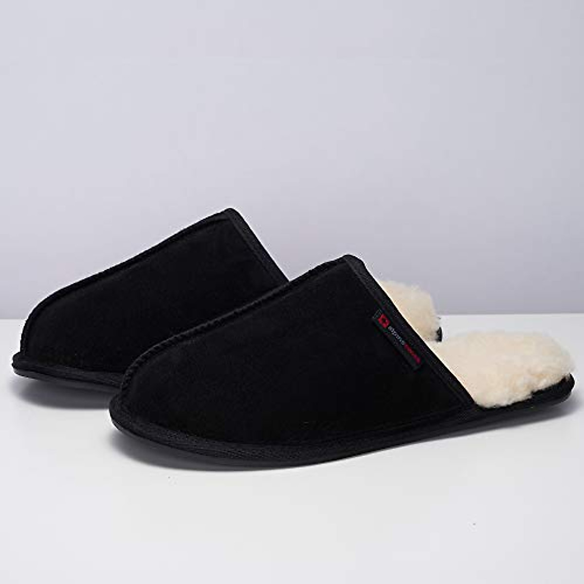 Alpine Swiss Mens Genuine Suede Memory Foam Scuff Slippers BLK 10