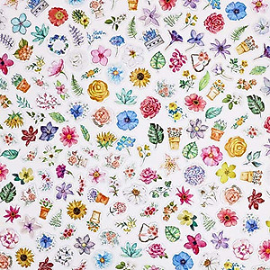 Knaid Flower Stickers Set (360 Pieces) Decorative Assorted Floral Sticker for Scrapbooking Planner Bullet Journals Supplies