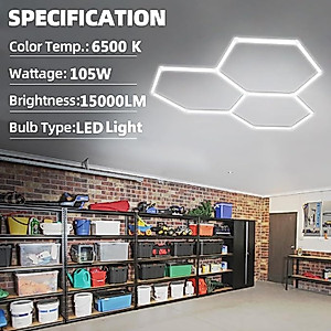 DHXYHQY LED Hexagon Lights - LED Hexagon Garage Lights, 105W 15000 Lumen, Hexagon Ceiling Lighting, Cool White Light 6500K, for Garage Gym Barber Shop Car Detailing Shop