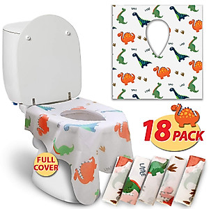 ATHENA FUTURES Disposable Toilet Seat Covers for Toddlers, Extra Large Individually Wrapped Dinosaur Paper Potty Training Liners for Kids, Portable, Flushable with Non-Slip Adhesive, Airplane & Travel