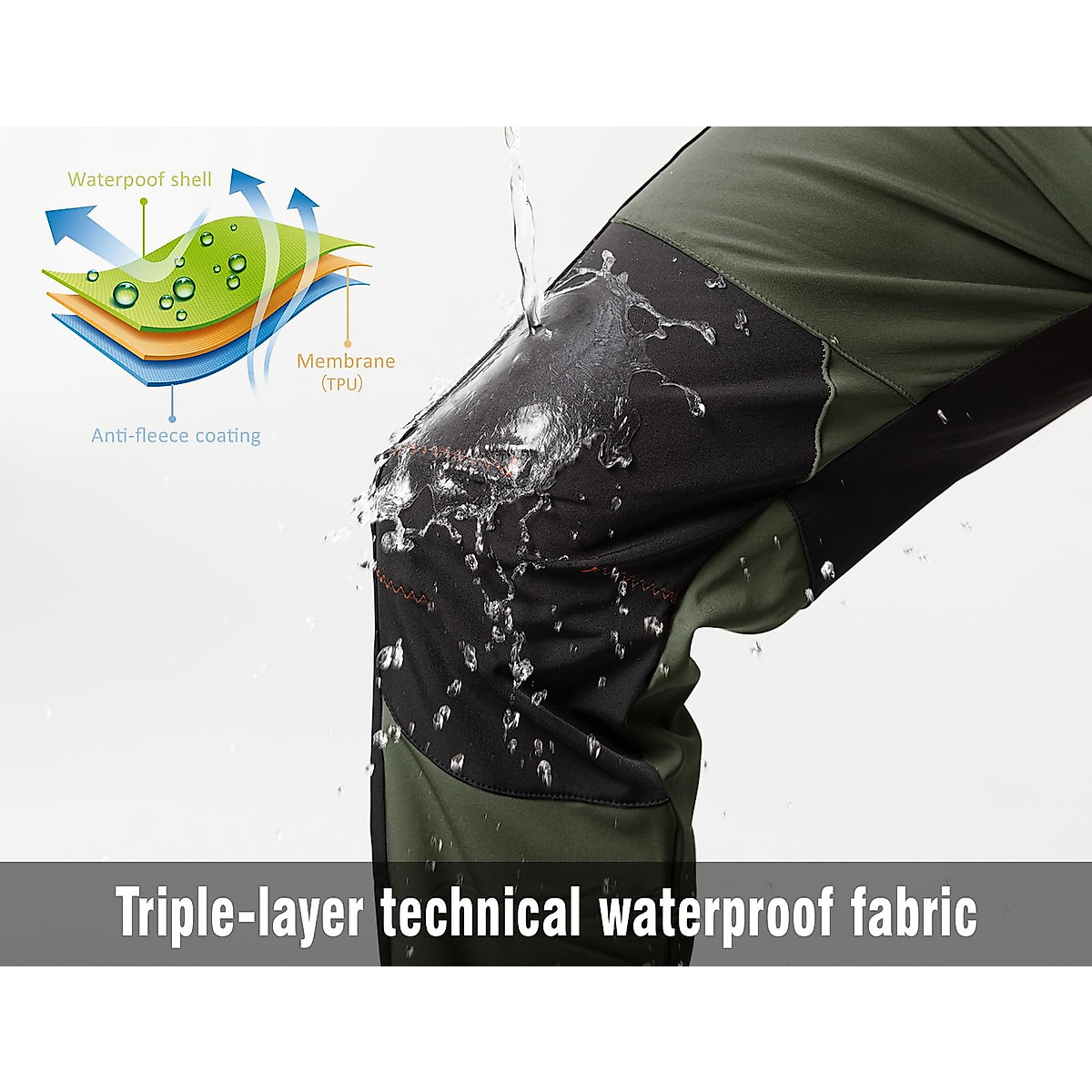 Rdruko Men's Snow Ski Pants Waterproof Insulated Winter Outdoor Hiking Fleece Pants with Belt(Army Green, US M)